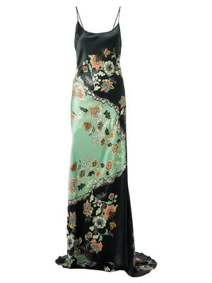 Roberto Cavalli Floral Silk Satin Maxi Dress - Multicoloured