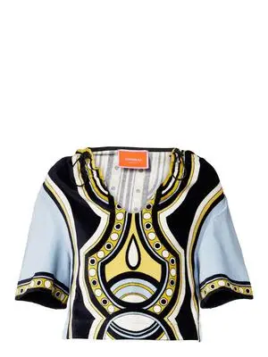 La DoubleJ Printed Hooded Cotton Terry Top - Multicoloured