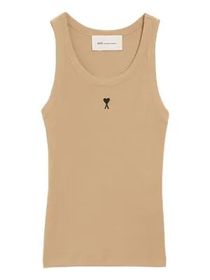 AMI Paris AMI Paris Cotton Tank Top With Ami De Coeur Embroidery Mastic Beige/black