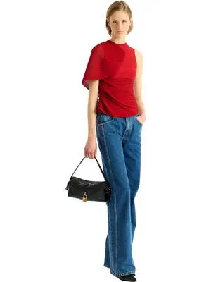 Balmain Sleeveless Asymmetrical Draped Viscose Top - Red