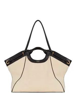 Balmain Large Tote In Smooth Leather And Canvas - Beige