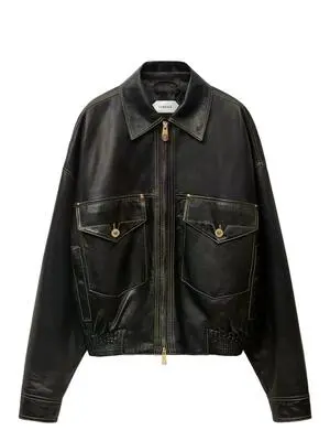 Versace Nappa Leather Blouson Jacket With Medusa Hardware - Black