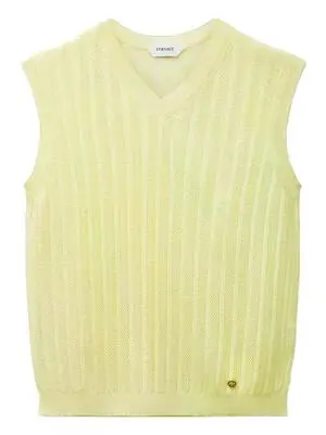 Versace Ribbed Knit V-neck Top - Yellow