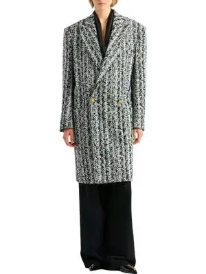 Balmain Long Tweed Coat - Black