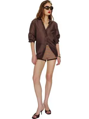 REFORMATION Eli Oversized Shirt Sheer - Brown