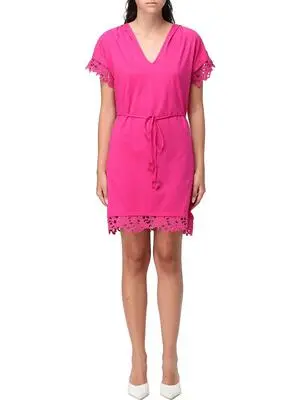 TWINSET U & B Cotton Mini Dress With Embroidered Details - Fuchsia