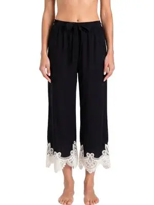 TWINSET U & B Cropped Wide Leg Trousers With Lace Hem - Black