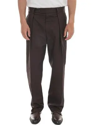 Hugo Solid Linen Wideleg Trousers - Brown