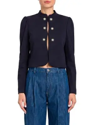 TWINSET Cropped Jacket With Button Detail - Blue
