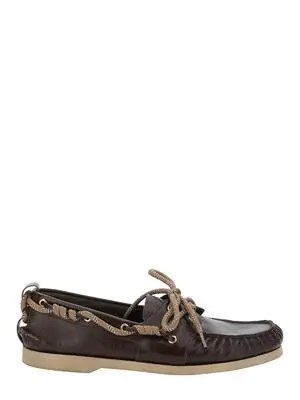 GOLDEN GOOSE Vintage Style Calfskin Boat Shoes - Brown