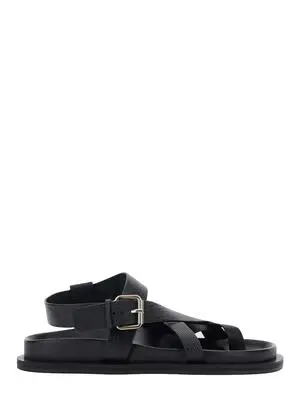 A.emery Lizard-effect Leather Thong Sandals With Ankle Strap - Black