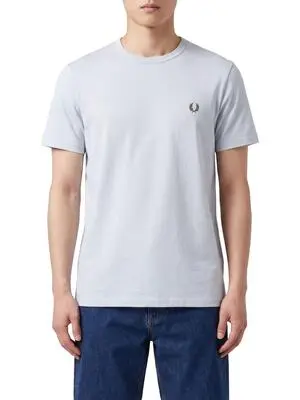 Fred Perry Slim Fit Cotton Crew Neck T-shirt With Embroidered Logo - Blue 1