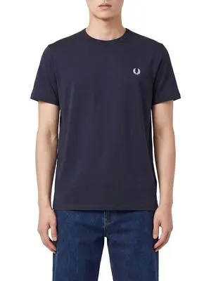 Fred Perry Slim Fit Cotton Crew Neck T-shirt With Embroidered Logo - Blue