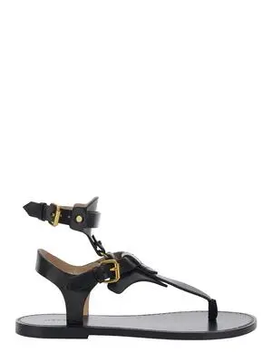 Isabel Marant Étoile Low-heeled Calf Leather Thong Sandals With Ankle Strap - Black