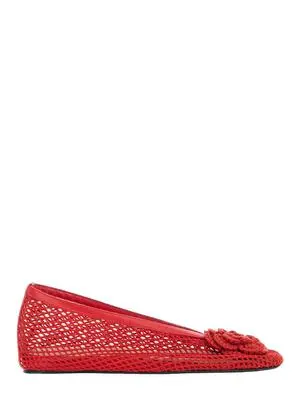 GANNI Perforated Cotton Ballet Flats With Floral Appliqu - Red