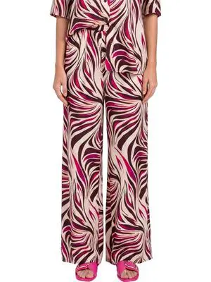 TWINSET Printed Viscose Blend Wide Leg Trousers - Fuchsia