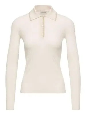 Moncler Long-sleeve Ribbed Polo - Tan