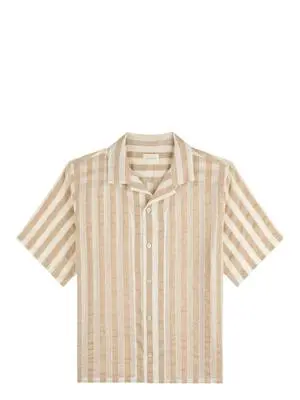 Aimé Leon Dore Linen Blend Striped Camp Shirt - Tan