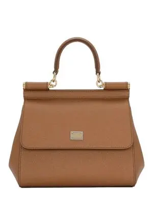 Dolce & Gabbana Small Sicily Hand Bag In Dauphine Calf Leather - Brown