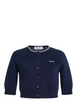Miu Miu Cropped Cotton Cardigan - Navy