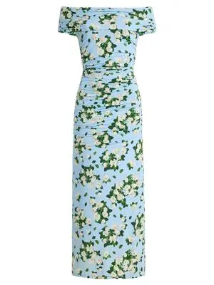Carolina Herrera Off-the-shoulder Floral Jersey Gathered Midi Dress - Blue