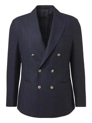 Eleventy Pinstriped Wool, Cotton, And Cashmere Blazer - Blue