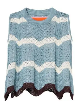 La DoubleJ Chevron Crochet Cotton Crop Top - Blue