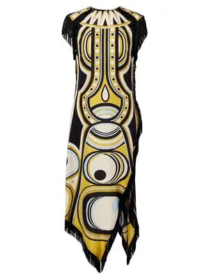 La DoubleJ Fringed Silk Midi Dress - Multicoloured