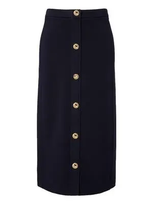 Max Mara Buttoned Front Cotton-blend Midi Skirt - Blue
