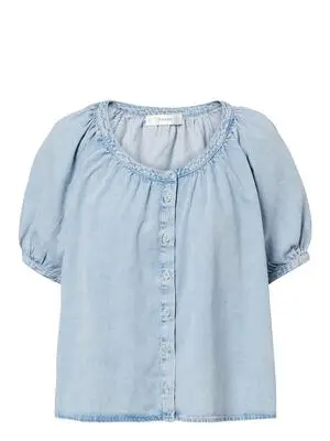 FRAME Gathered Cotton-blend Shirt - Blue