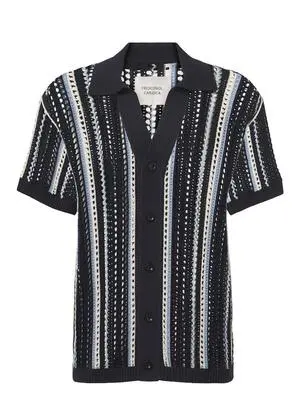 Frescobol Carioca Pinto Crochet Striped Cotton Shirt - Blue