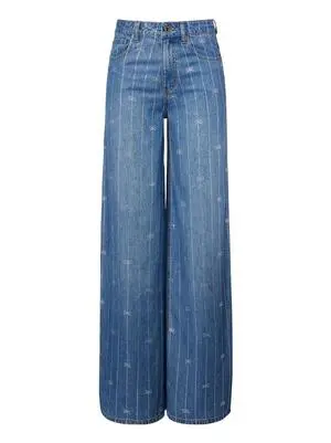 SELF-PORTRAIT Striped Wide-leg Jeans - Blue