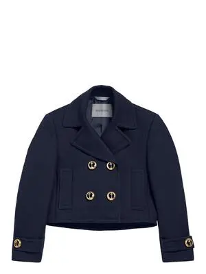 Balenciaga Cropped Wool Pea Coat - Navy
