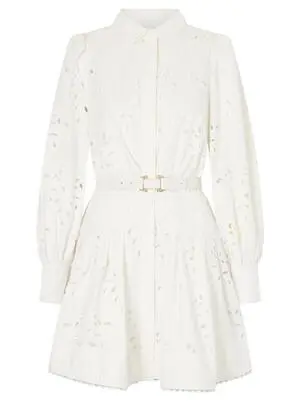 Rebecca Vallance Artesan Belted Broderie Anglaise Mini Dress - White