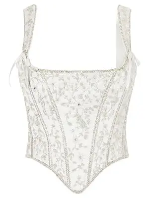 CLIO PEPPIATT Brigitte Floral-embellished Corset - Neutrals