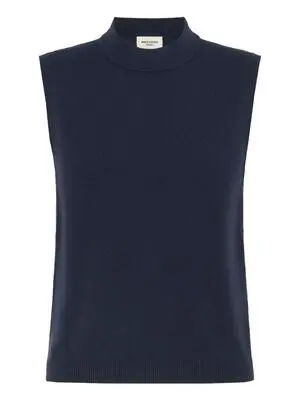 Max Mara Sleeveless Stretch Viscose High Neck Sweater - Navy