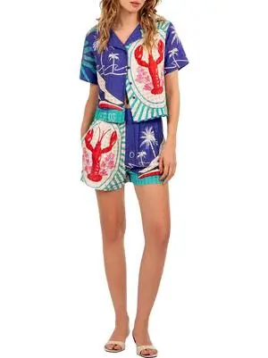 Agua Bendita Lia Alina Printed Cotton Shorts - Blue Multi