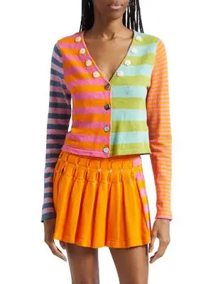 YANYAN Daisy Stripe Linen Blend Cardigan - Candy/orange Multi