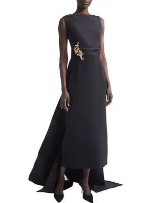 Carolina Herrera Silk Faille & Viscose Column Gown With Back Bow - Black