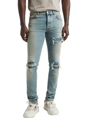 Amiri Mx1 Flannel Patch Ripped Skinny Jeans - Medium Indigo
