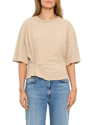 Michael Stars Zinnia Pleated Side Cotton T-shirt - Macadamia