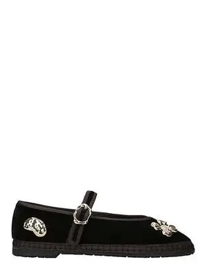 FLABELUS Mae Pierre Jewel Velvet Mary Jane Flats - Black