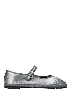 FLABELUS Lavinia Velvet Mary Jane Flats - Silver