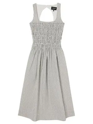 Whistles Striped Shirred-bodice Cotton Midi Dress - Multi-coloured