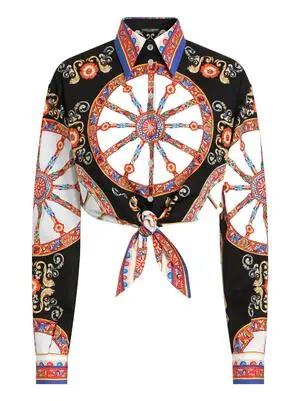 Dolce & Gabbana Carretto-print Cotton Poplin Cropped Shirt - Multicolor