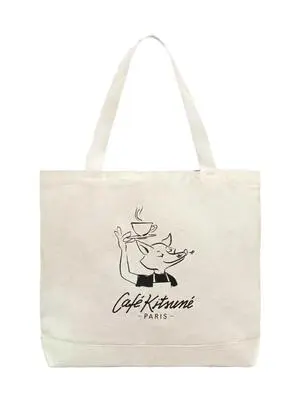 CAFÉ KITSUNÉ Logo Print Tote Bag - Neutrals