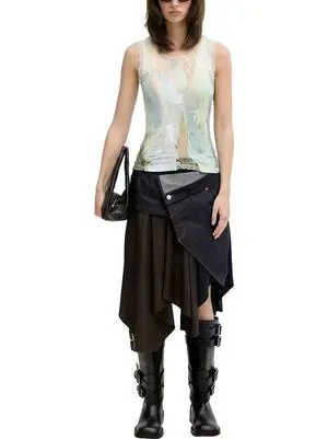 Andersson Bell Lace-trim Graphic-print Top - Neutrals
