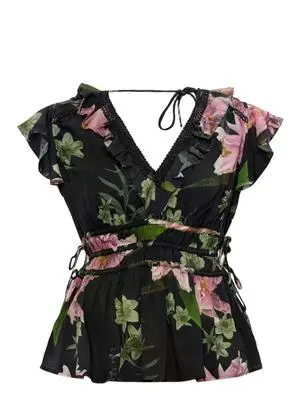 ALLSAINTS Canto Floral Print Ruffled Top - Black