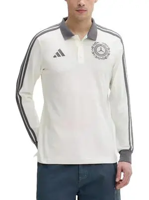 Adidas Mercedes Logo-embroidered Long-sleeve Polo Shirt - Neutrals
