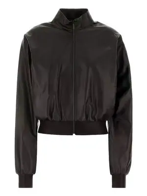 Gucci High-neck Leather Bomber Jacket - Brown